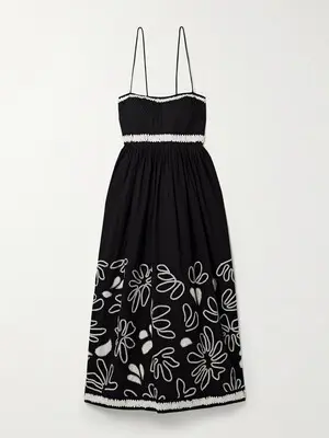 embroidered cotton poplin ruched dress Embroidered Cotton Poplin Ruched Dress