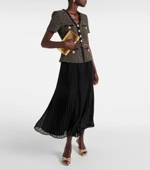 Self-Portrait Boucl And Chiffon Midi Dress In Black - 30% Off |  Editorialist