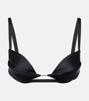 NENSI DOJAKA Double Petal Satin Bra Top - Black