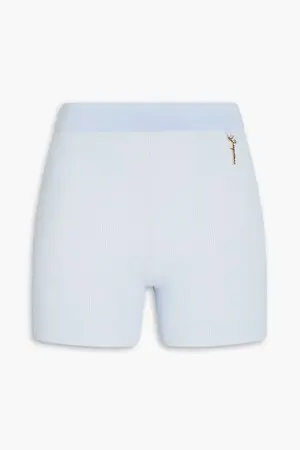 Jacquemus Embellished Ribbed-knit Shorts - Sky Blue