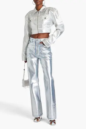 Rabanne Coated Metallic Bootcut Jeans - Silver