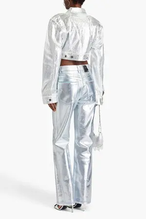 Rabanne Coated Metallic Bootcut Jeans - Silver