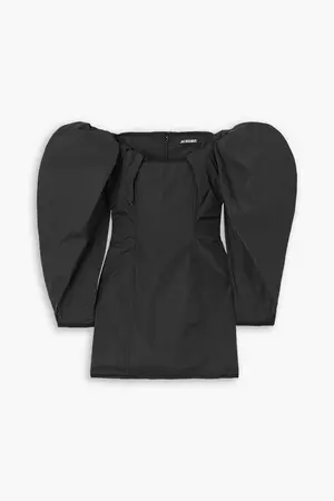 Jacquemus Off-the-shoulder Gathered Taffeta Mini Dress - Black