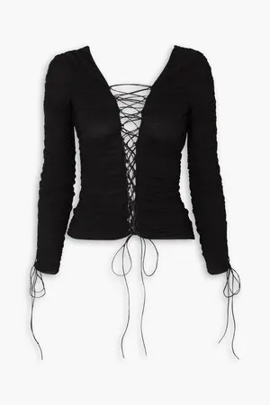INTERIOR Kit Ruched Lace-up Top