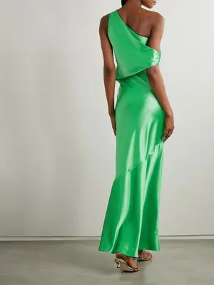 Staud Naomi One-shoulder Layered Satin Maxi Dress