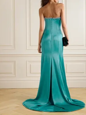 Sabina Bilenko Strapless Cutout Crystal-embellished Satin Gown