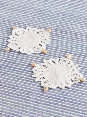 GOHAR WORLD Set Of Two Pearl-embellished Cotton-lace Coasters