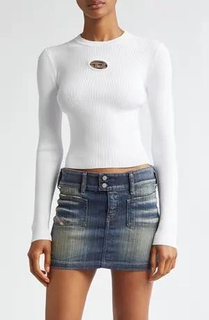 DIESEL® M-valari Logo Cutout Rib Top - White