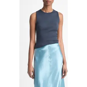 Vince Vince Sleeveless Ribbed Cotton Shell Deep Lake