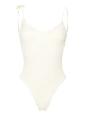 LA REVECHE Ashar Floral-appliqué Swimsuit - Neutrals