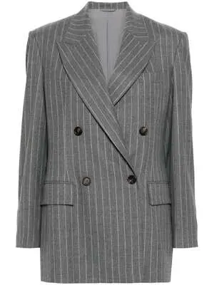Brunello Cucinelli Pinstriped Wool Blazer - Grey