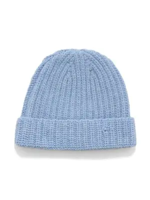 Marni Shetland Wool Beanie With Embroidered Logo - Blue