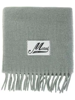 Marni Logo-appliqué Fringed Scarf - Green