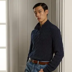 Ralph Lauren Cable-knit Cashmere Mockneck Sweater - Classic Chairman Navy