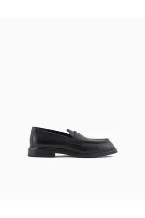 Emporio Armani Pebbled Leather Loafers - Black