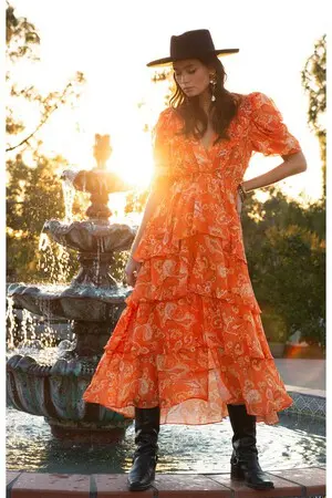Hale Bob Dream Tiered Chiffon Dress - Orange