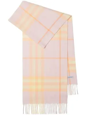 Burberry Checked Cashmere Fringe Scarf - Pink