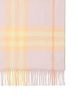 Burberry Checked Cashmere Fringe Scarf - Pink