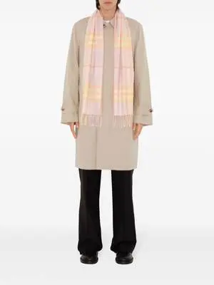 Burberry Checked Cashmere Fringe Scarf - Pink