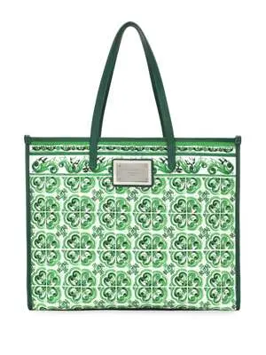 Dolce & Gabbana Majolica Print Canvas Tote - Green
