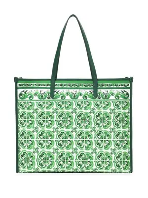 Dolce & Gabbana Majolica Print Canvas Tote - Green