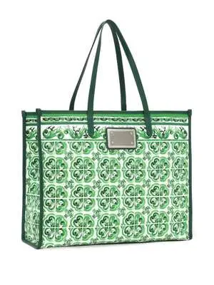 Dolce & Gabbana Majolica Print Canvas Tote - Green