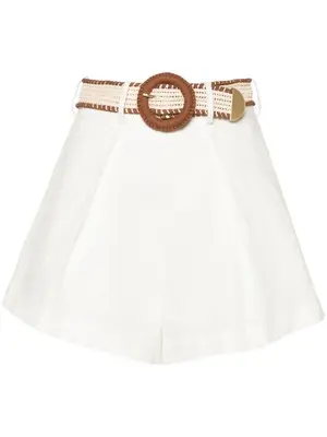 Zimmermann Halliday Tuck Belted Linen Shorts - Neutrals