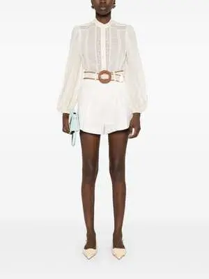 Zimmermann Halliday Tuck Belted Linen Shorts - Neutrals