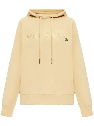 Moncler Logo-embroidered Cotton Hoodie - Neutrals