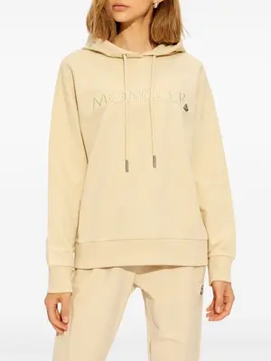 Moncler Logo-embroidered Cotton Hoodie - Neutrals