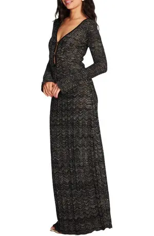 CAPITTANA Ella Star Metallic Long Sleeve Cover-up Maxi Dress - Black