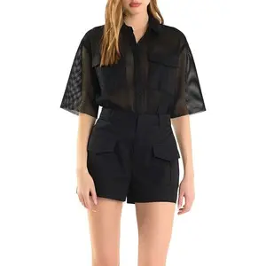 Endless Rose Pocket Mesh Shirt - Black