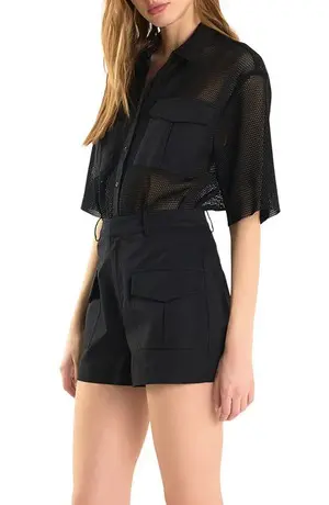 Endless Rose Pocket Mesh Shirt - Black