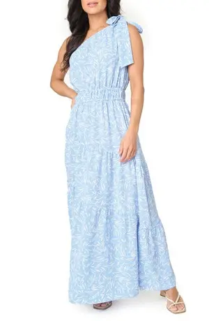 GIBSONLOOK Maya One-shoulder Asymmetric Tiered Maxi Dress