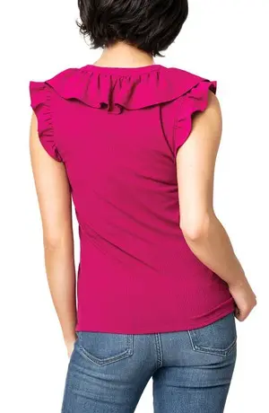 GIBSONLOOK Ruffle Trim Mixed Media Top - Magenta
