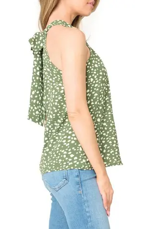 GIBSONLOOK Dot Print Twist Neck Top
