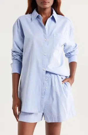 Nordstrom Oversize Stripe Cotton Short Pajamas Blue Chambray