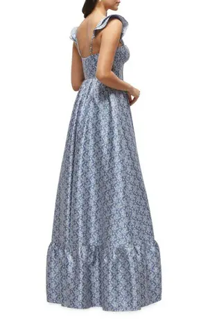 Dessy Collection Floral Jacquard Corset Bodice Gown - Chambray