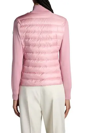 Moncler Quilted Down And Wool Knit Cardigan - Rose Pink
