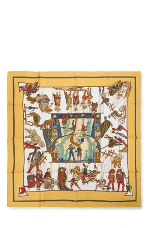 Hermès Multicolor 'le Temps Des Marionnettes' Silk Scarf 90 - Orange