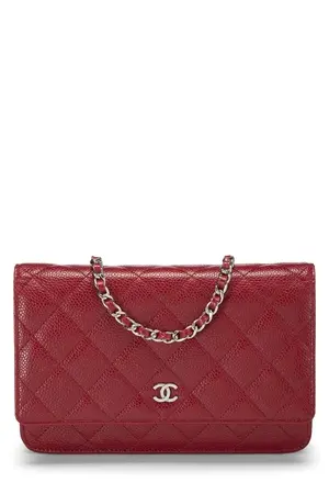 Chanel Caviar Classic Quilted Wallet On Chain - Red