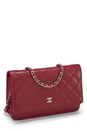 Chanel Caviar Classic Quilted Wallet On Chain - Red