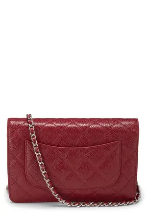 Chanel Caviar Classic Quilted Wallet On Chain - Red