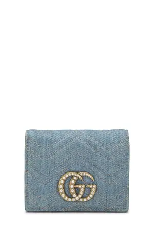 Gucci Denim Gg Marmont Card Case - Blue