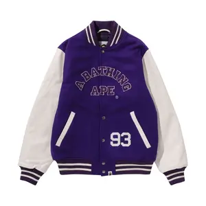 A BATHING APE Giant Ape Head Varsity Jacket - Purple