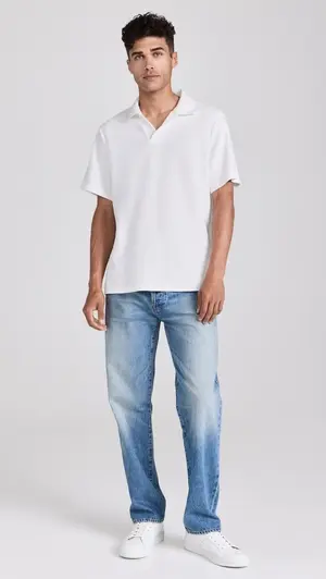 FRAME Short Sleeve Jacquard Polo - Off White