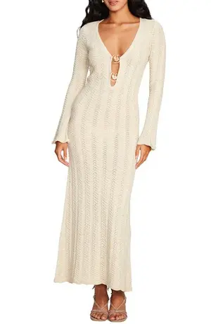 CAPITTANA Ella Gold Long Sleeve Knit Cover-up Maxi Dress - Gold/ Ivory