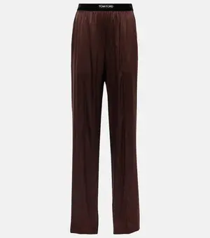 TOM FORD Tom Ford Logo Silk-blend Satin Pajama Pants Brown