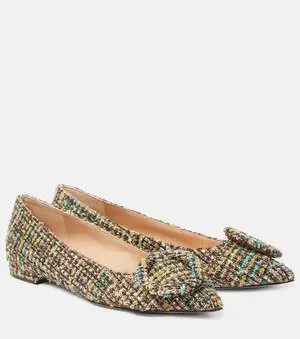 GIANVITO ROSSI Venezia Bouclé Ballet Flats With Buckle Fastening - Brown
