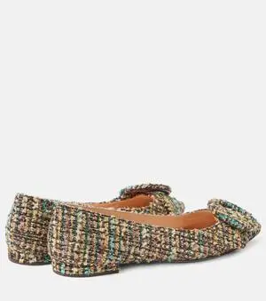 GIANVITO ROSSI Venezia Bouclé Ballet Flats With Buckle Fastening - Brown